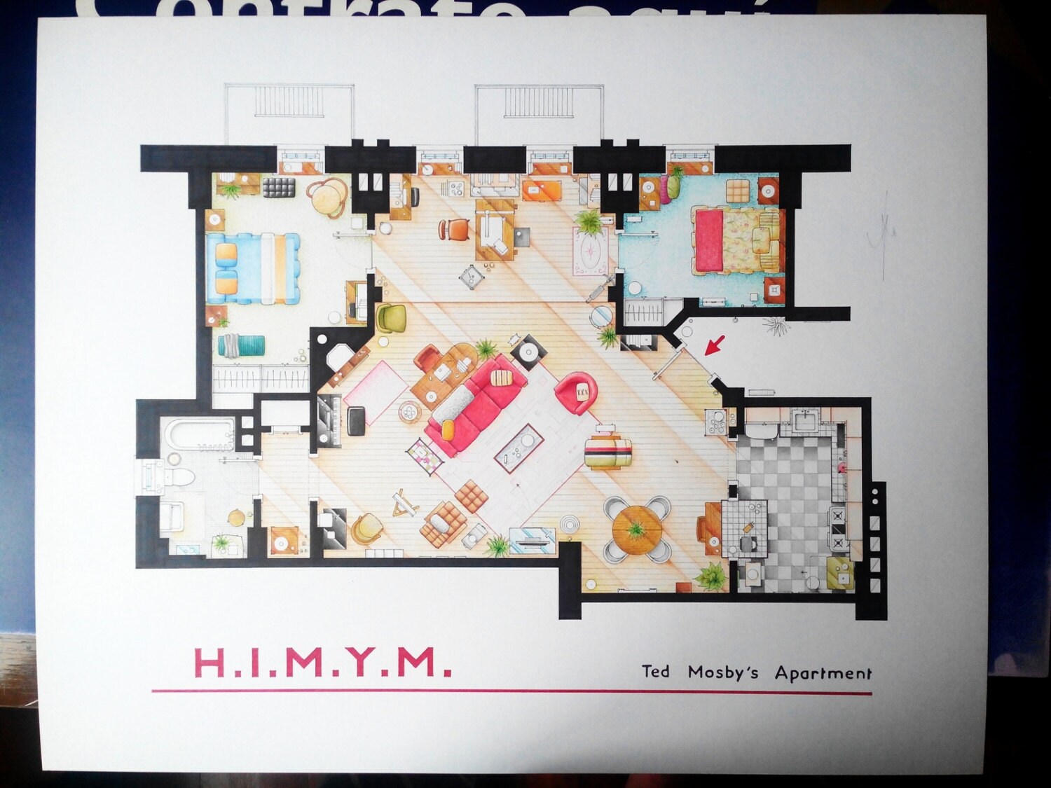 Ted Mosby's Apartment Floorplan From "himym" - Etsy