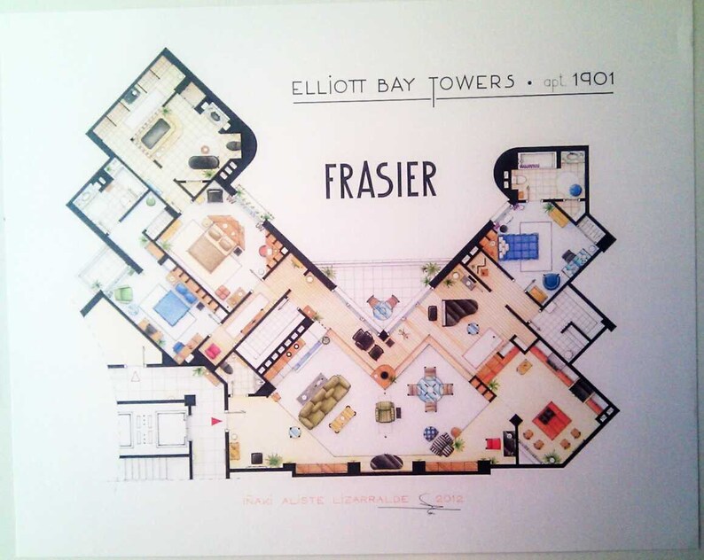 Floorplan of the Apartment From FRASIER - Etsy