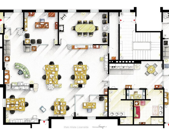 Floorplan of Dunder Mifflin Offices From "the Office" (USA) - Etsy