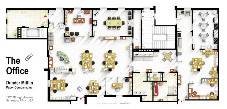 Floorplan of Dunder Mifflin Offices From THE OFFICE (USA) - Etsy
