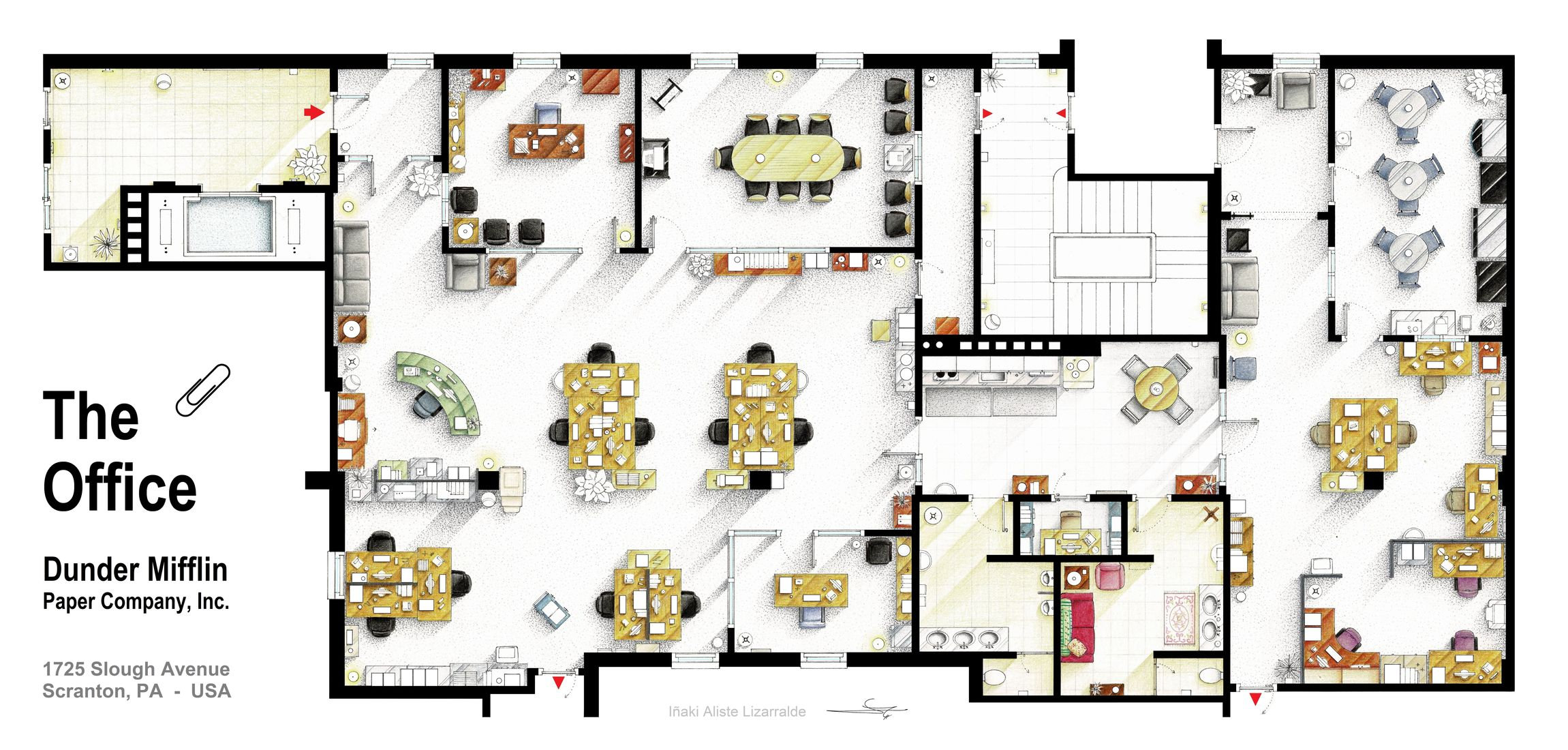 Floorplan of Dunder Mifflin Offices From THE OFFICE USA - Etsy