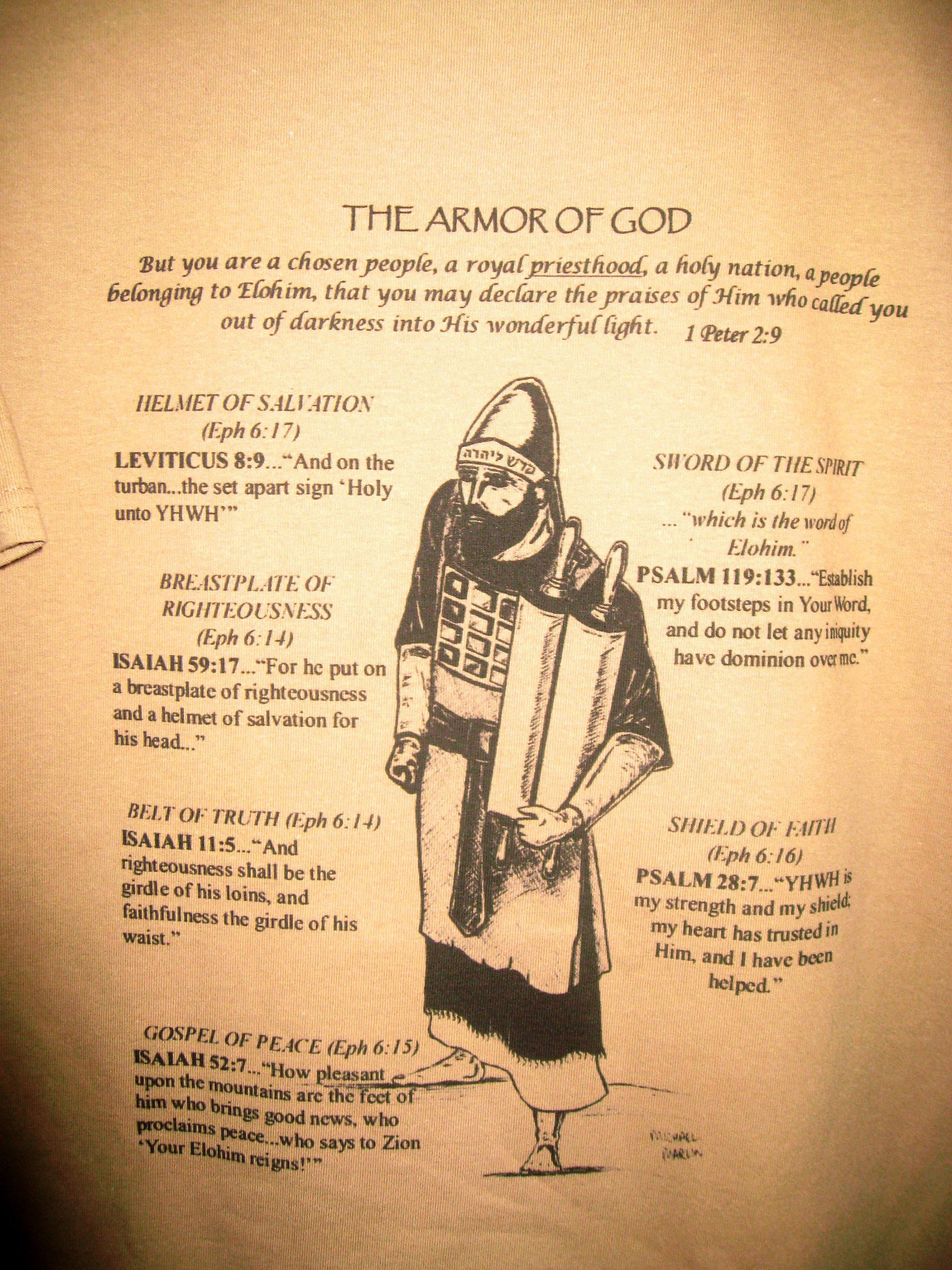 Messianic Christian T-shirt "armor of God" 100% Cotton Short Sleeve ...