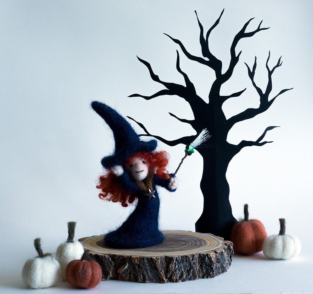 Needle Felted Witch Light Skin Red Hair Halloween - Etsy