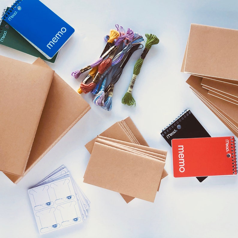 Set of Embroidered Memo Notebook Stitched Notepad Simple | Etsy