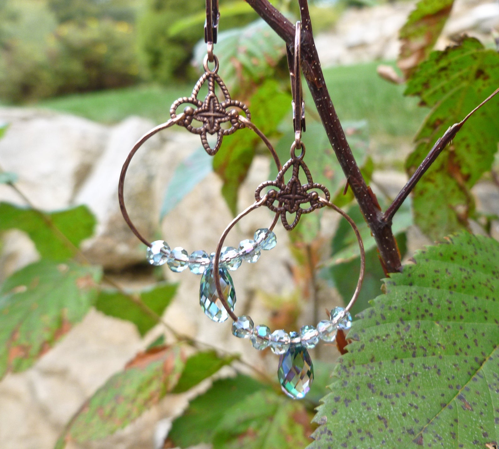 Antique Copper Filigree and Hand Forged Copper Hoop Earrings With ...