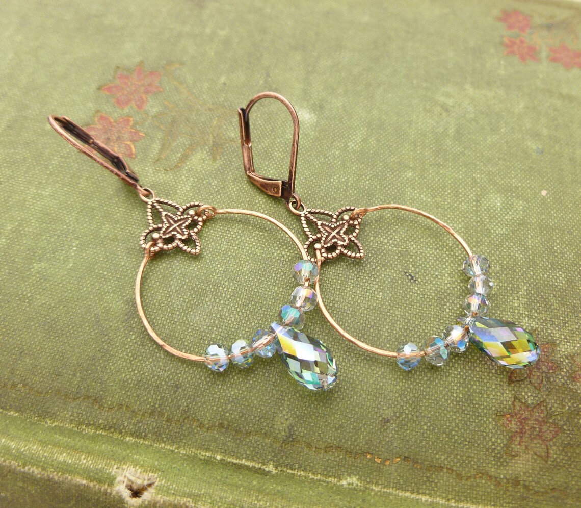 Antique Copper Filigree and Hand Forged Copper Hoop Earrings With ...