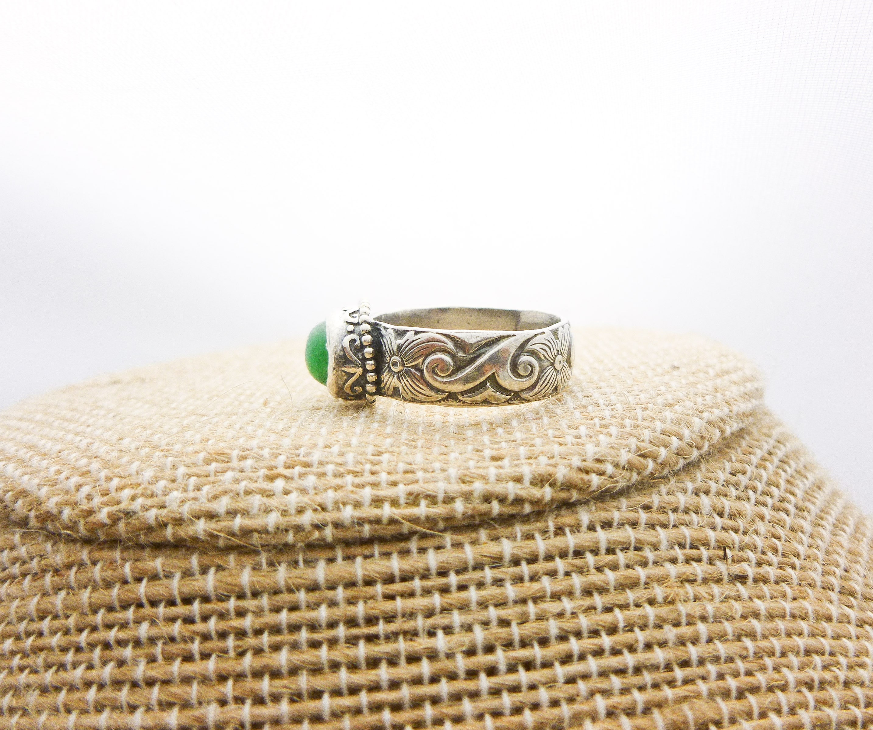 Amazonite Sterling Silver Ring in Scrolled Setting. Green Amazonite on ...