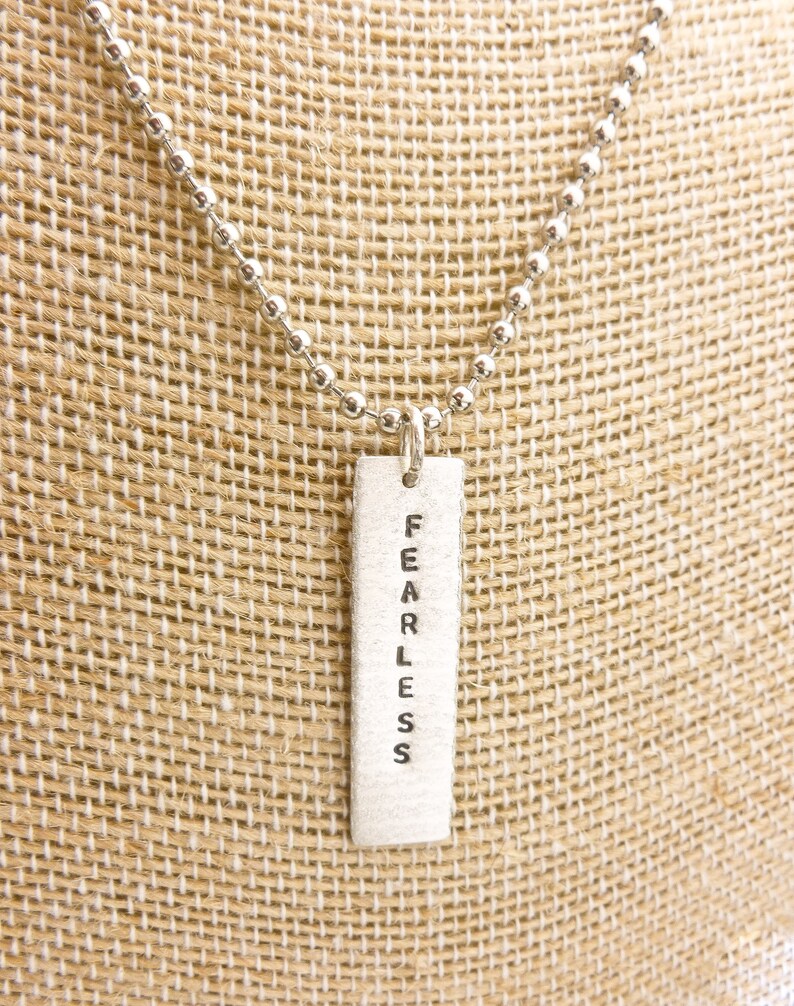 Hand Stamped "fearless" Pendant on Ball Chain. Sterling Silver Stamped ...