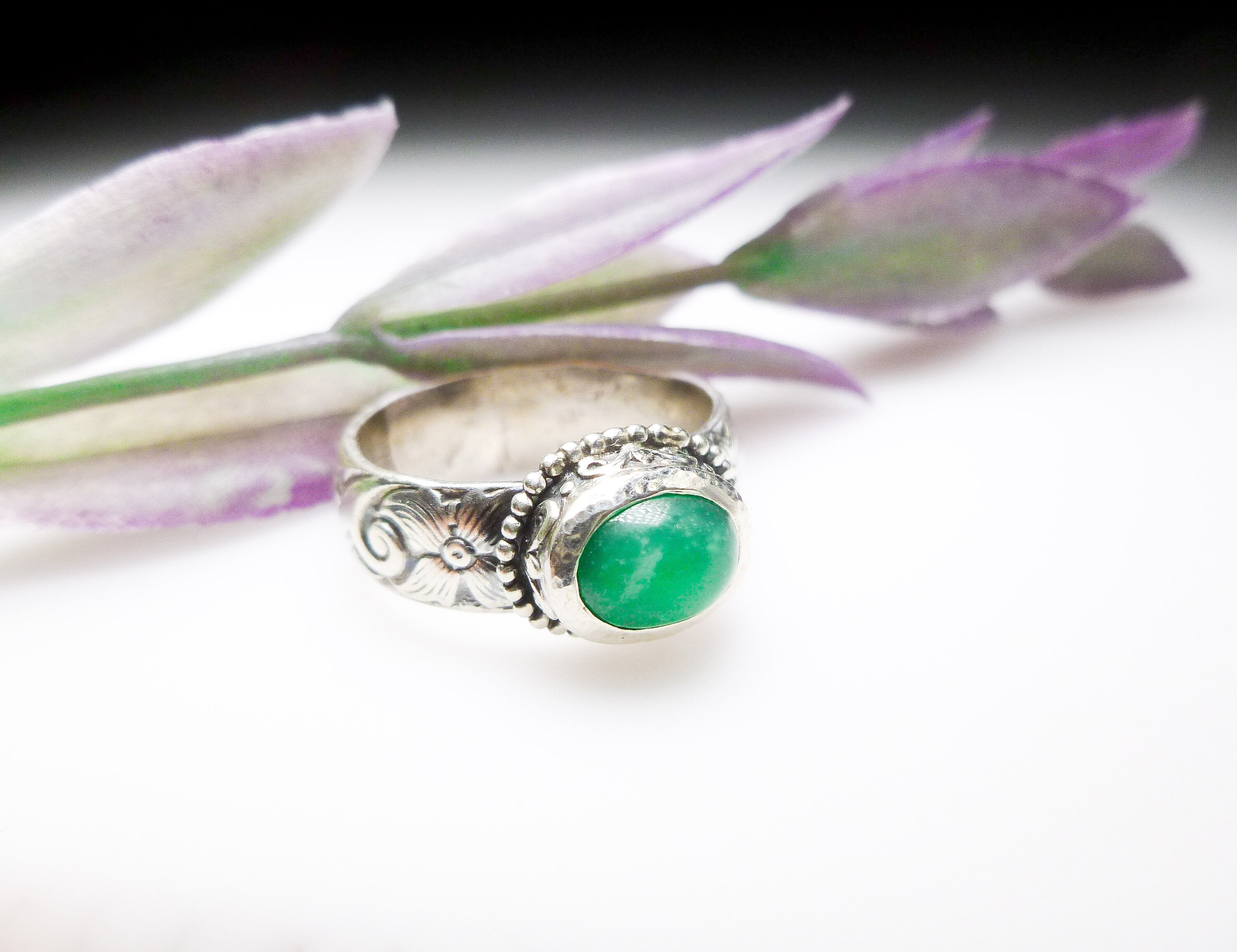 Amazonite Sterling Silver Ring in Scrolled Setting. Green Amazonite on ...