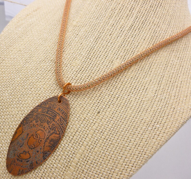 Hand Etched Copper Madonna Pendant on Copper Silversilk Wire Knit Cord ...