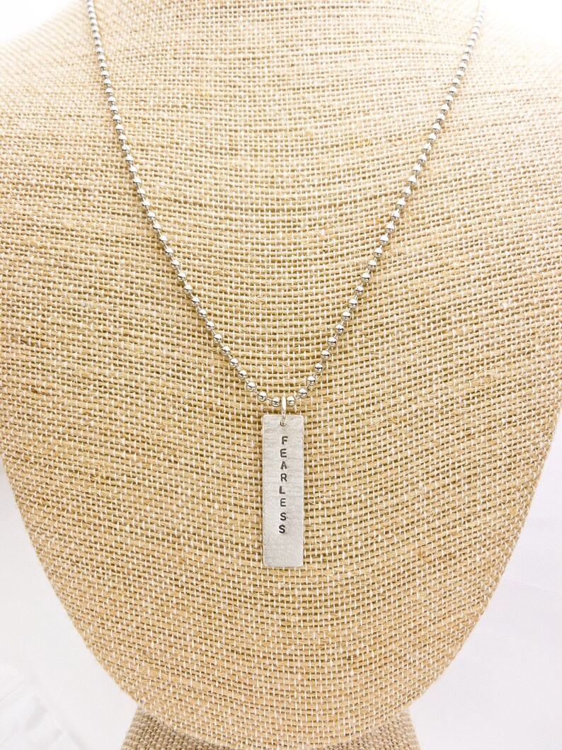 Hand Stamped "fearless" Pendant on Ball Chain. Sterling Silver Stamped ...