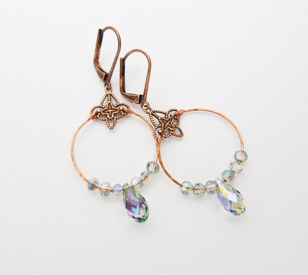 Antique Copper Filigree and Hand Forged Copper Hoop Earrings With ...
