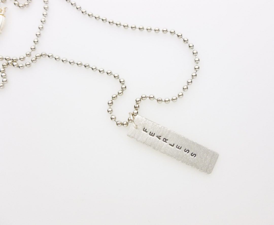 Hand Stamped "fearless" Pendant on Ball Chain. Sterling Silver Stamped ...