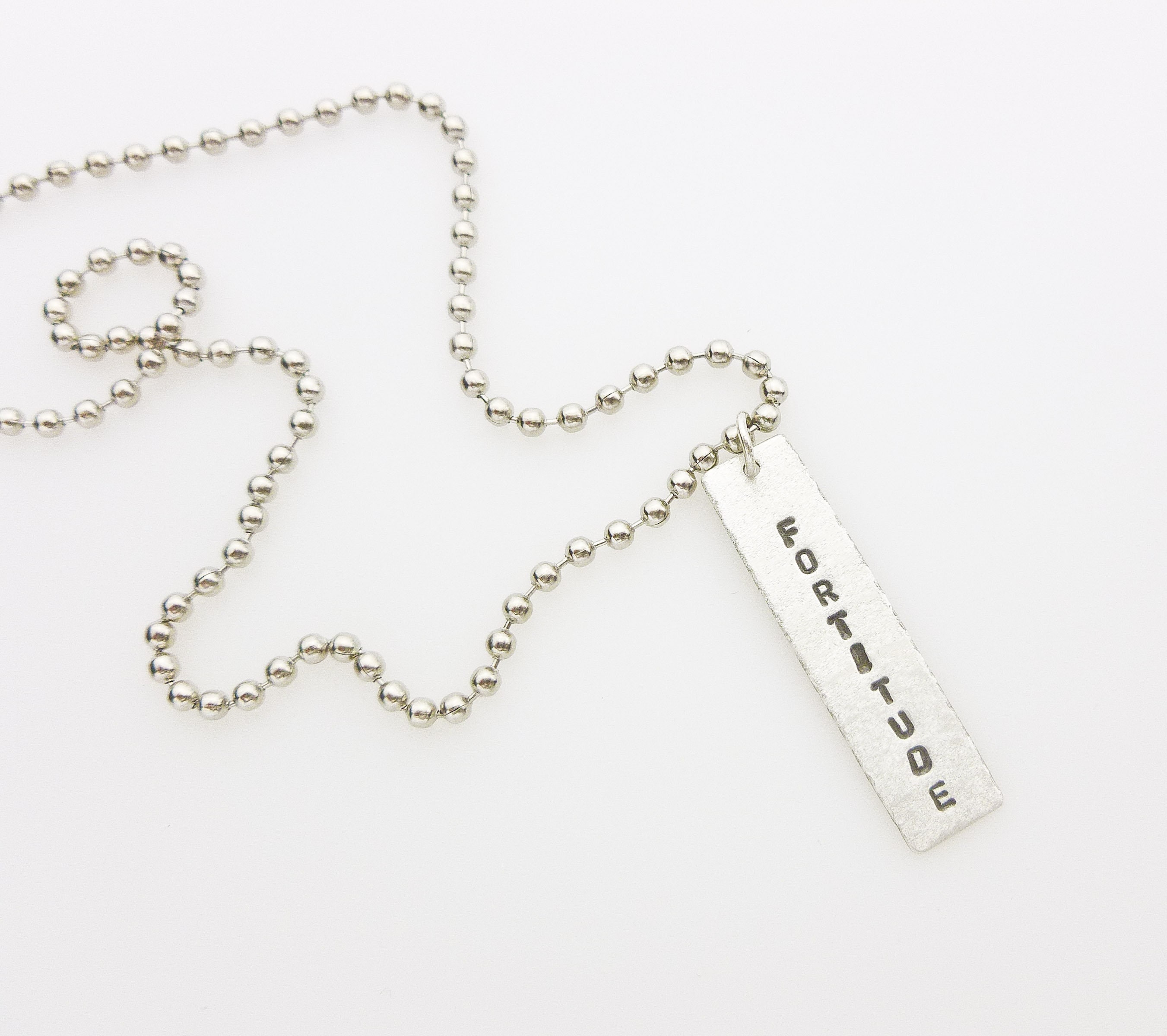 Hand Stamped "fortitude" Pendant on Ball Chain. Sterling Silver Stamped ...