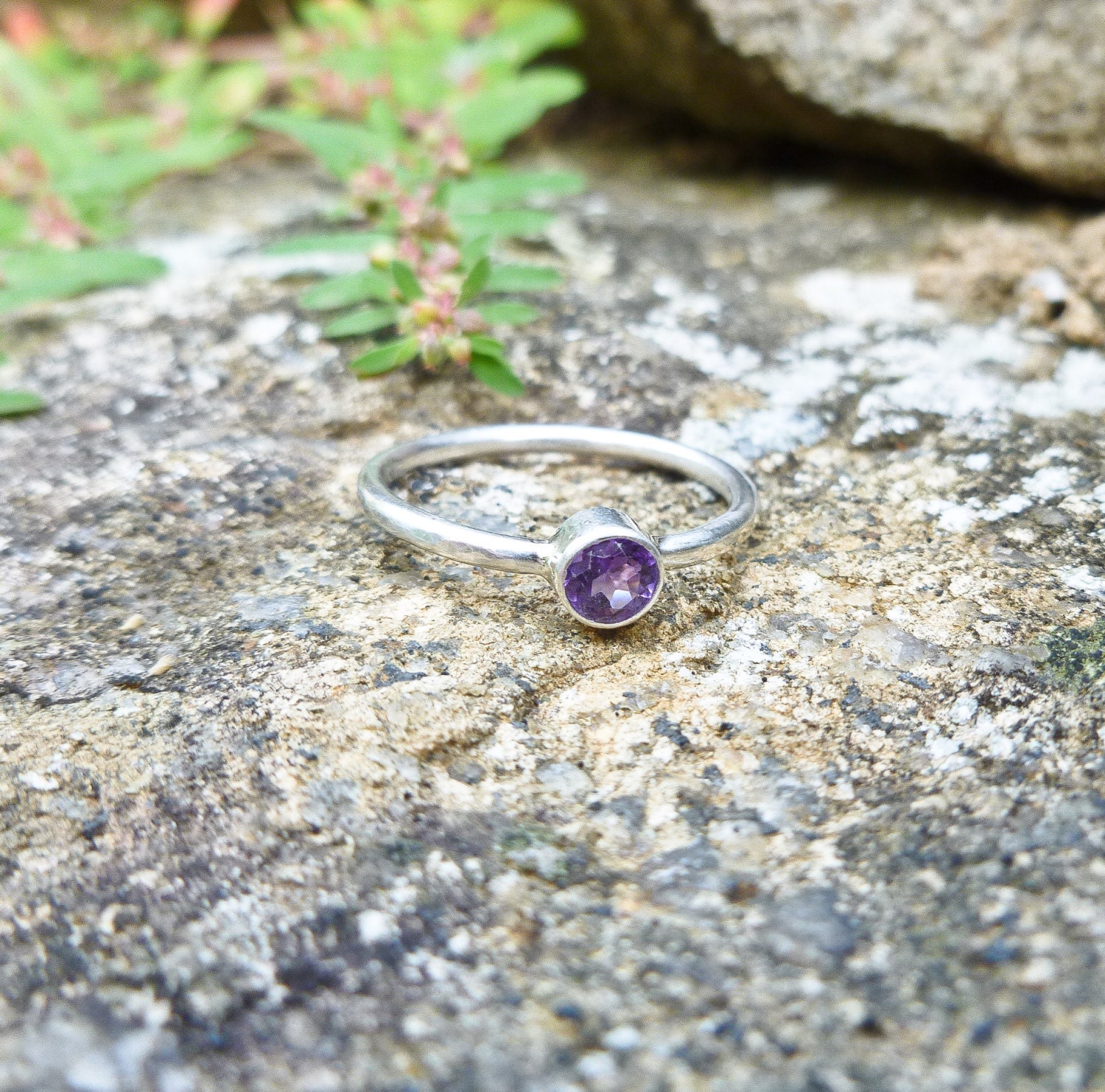 Hand Forged Hammered Texture Sterling Silver Ring With Tube Set ...