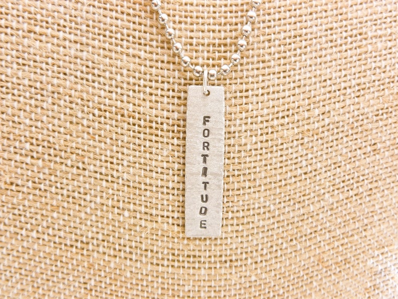 Hand Stamped "fortitude" Pendant on Ball Chain. Sterling Silver Stamped ...