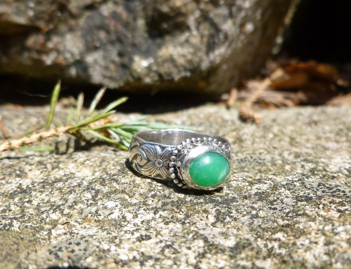 Amazonite Sterling Silver Ring in Scrolled Setting. Green Amazonite on ...
