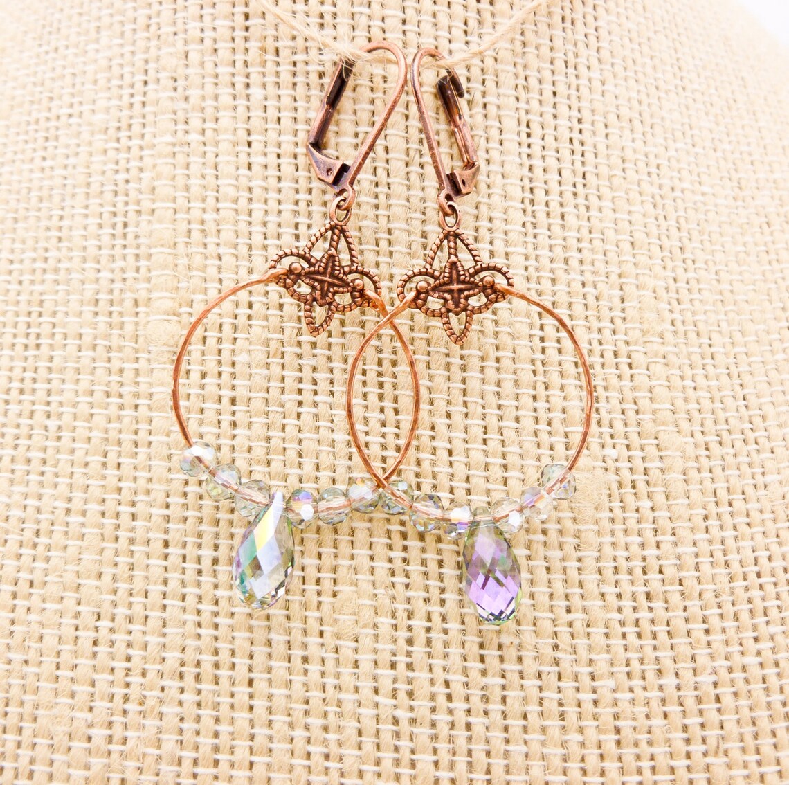 Antique Copper Filigree and Hand Forged Copper Hoop Earrings With ...