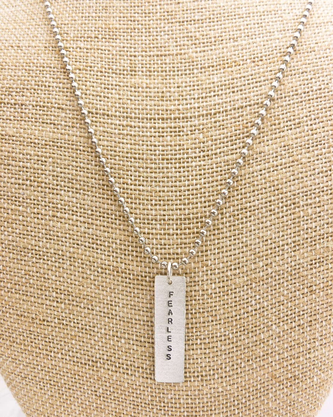 Hand Stamped "fearless" Pendant on Ball Chain. Sterling Silver Stamped ...