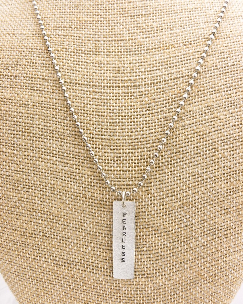 Hand Stamped "fearless" Pendant on Ball Chain. Sterling Silver Stamped ...