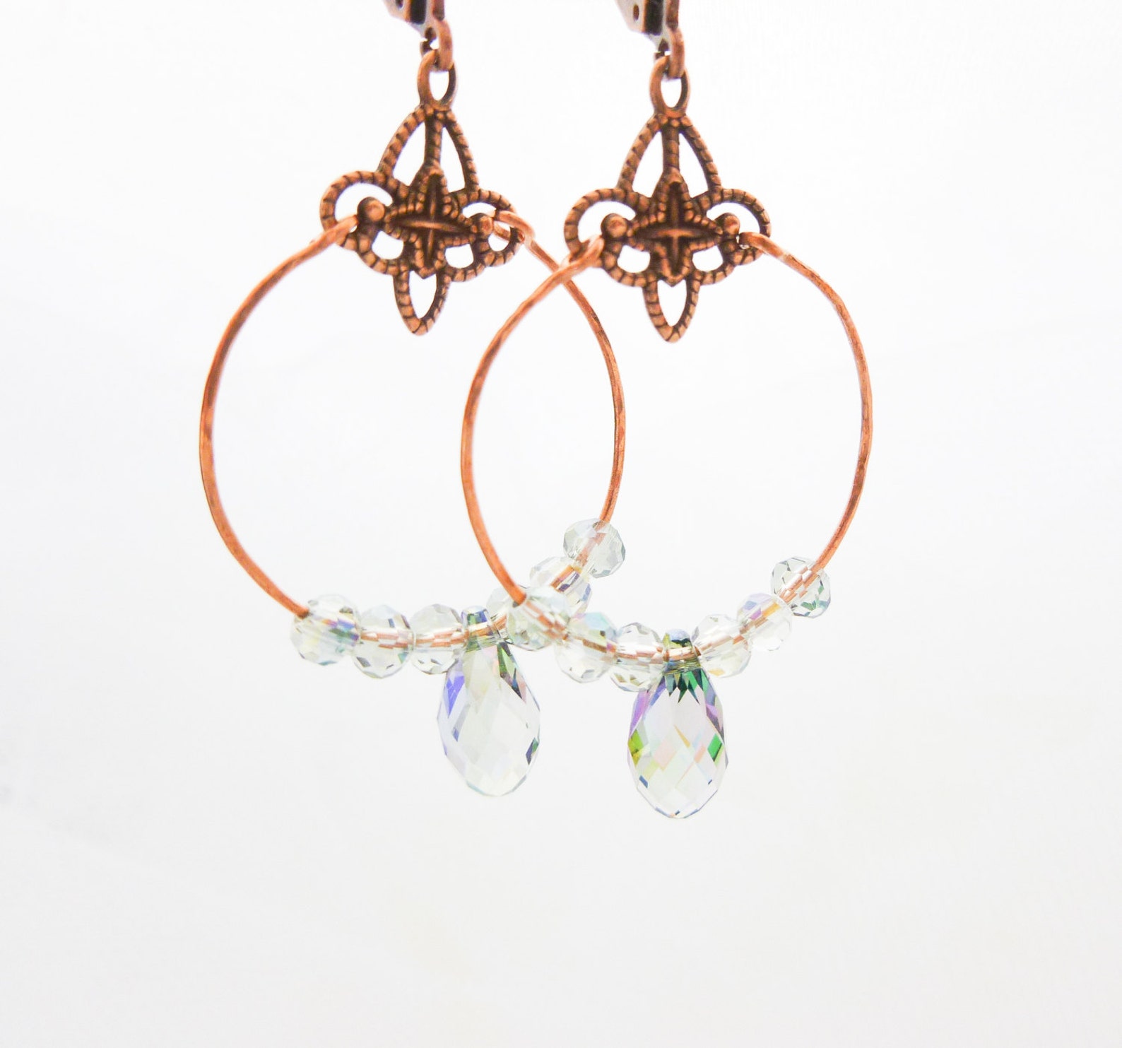 Antique Copper Filigree and Hand Forged Copper Hoop Earrings With ...