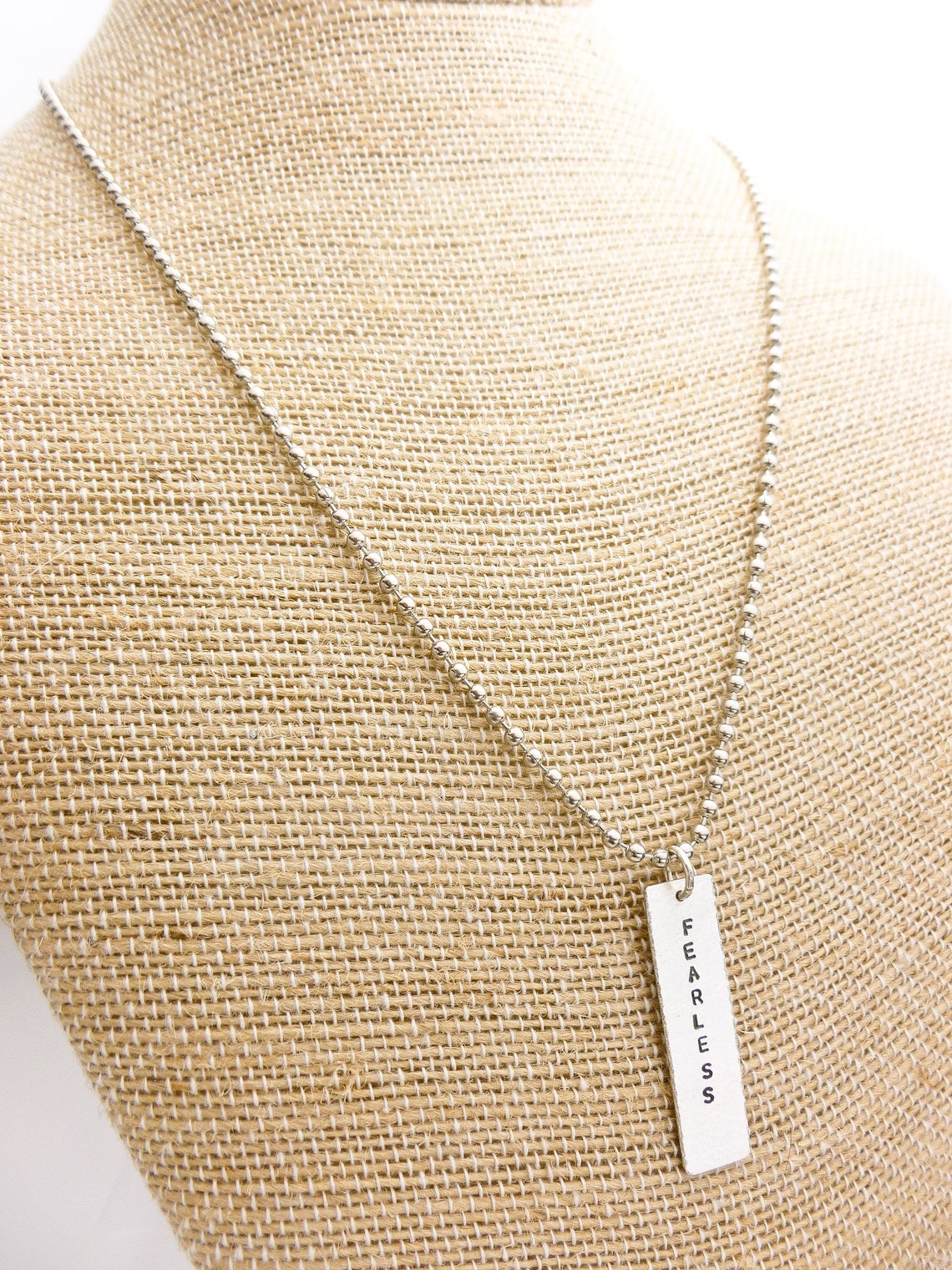 Hand Stamped "fearless" Pendant on Ball Chain. Sterling Silver Stamped ...