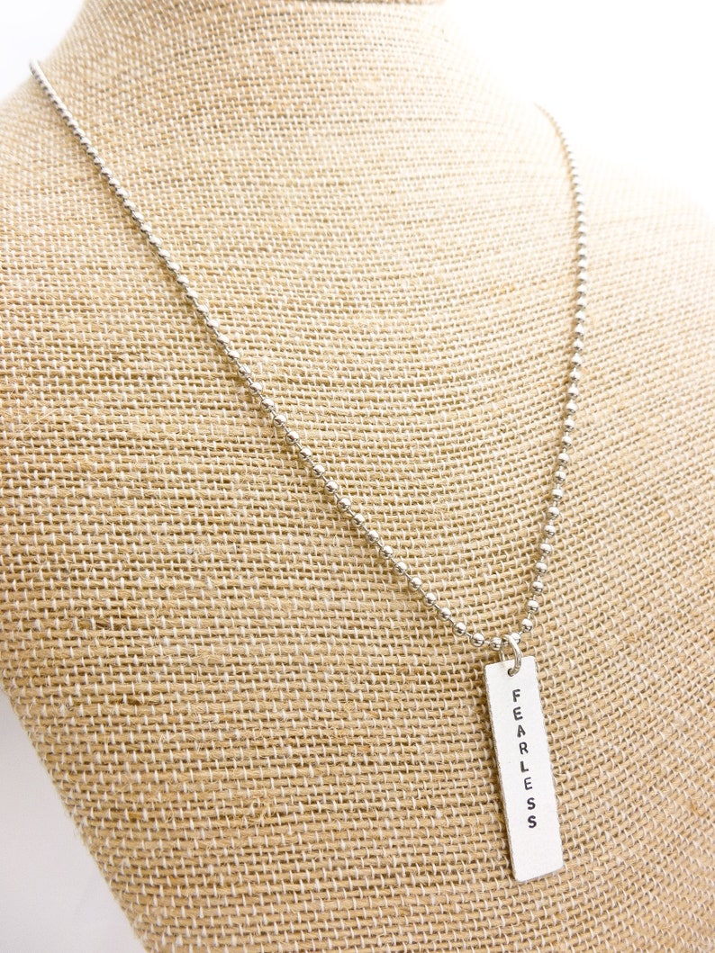 Hand Stamped "fearless" Pendant on Ball Chain. Sterling Silver Stamped ...