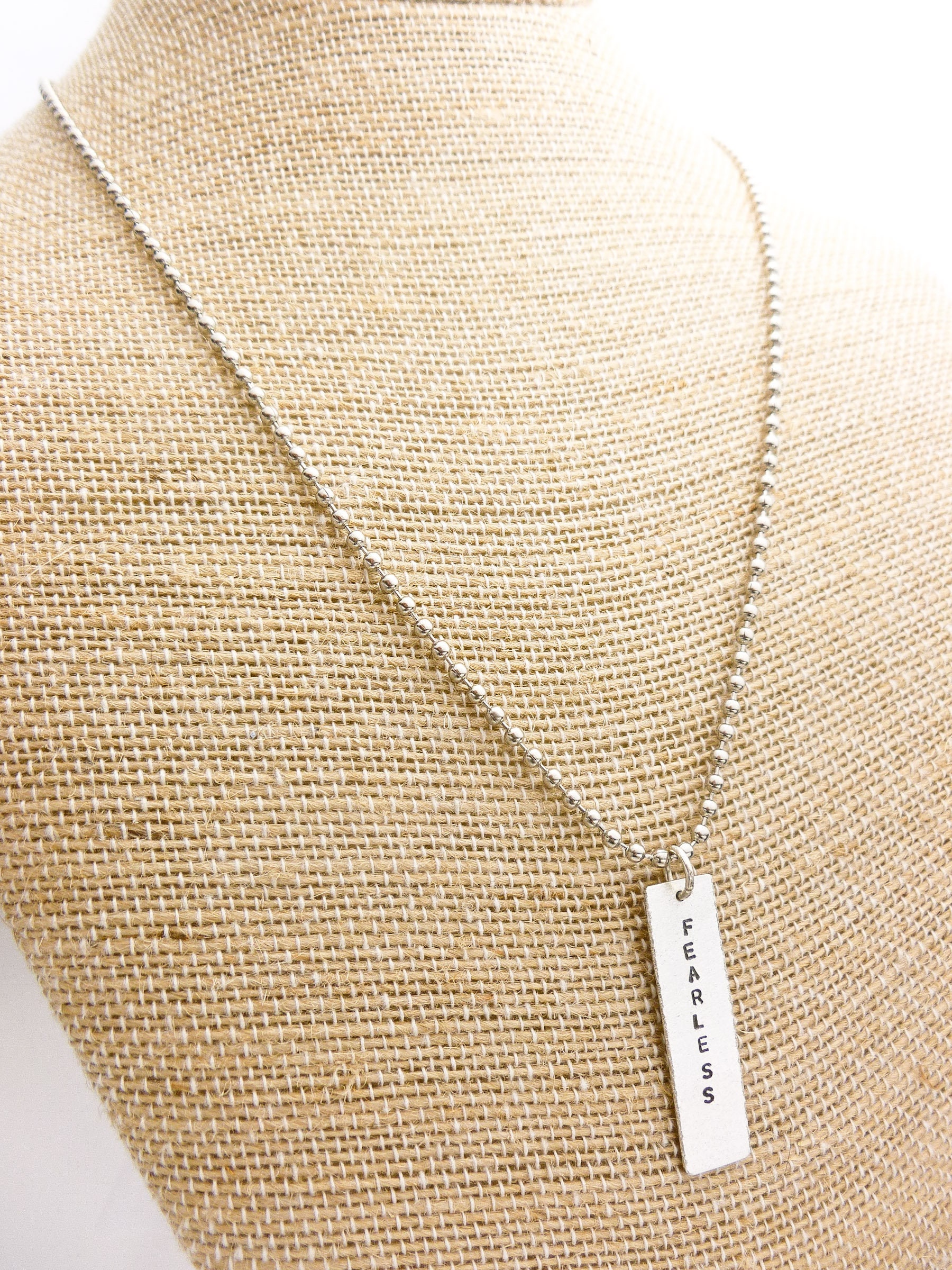 Hand Stamped "fearless" Pendant on Ball Chain. Sterling Silver Stamped ...