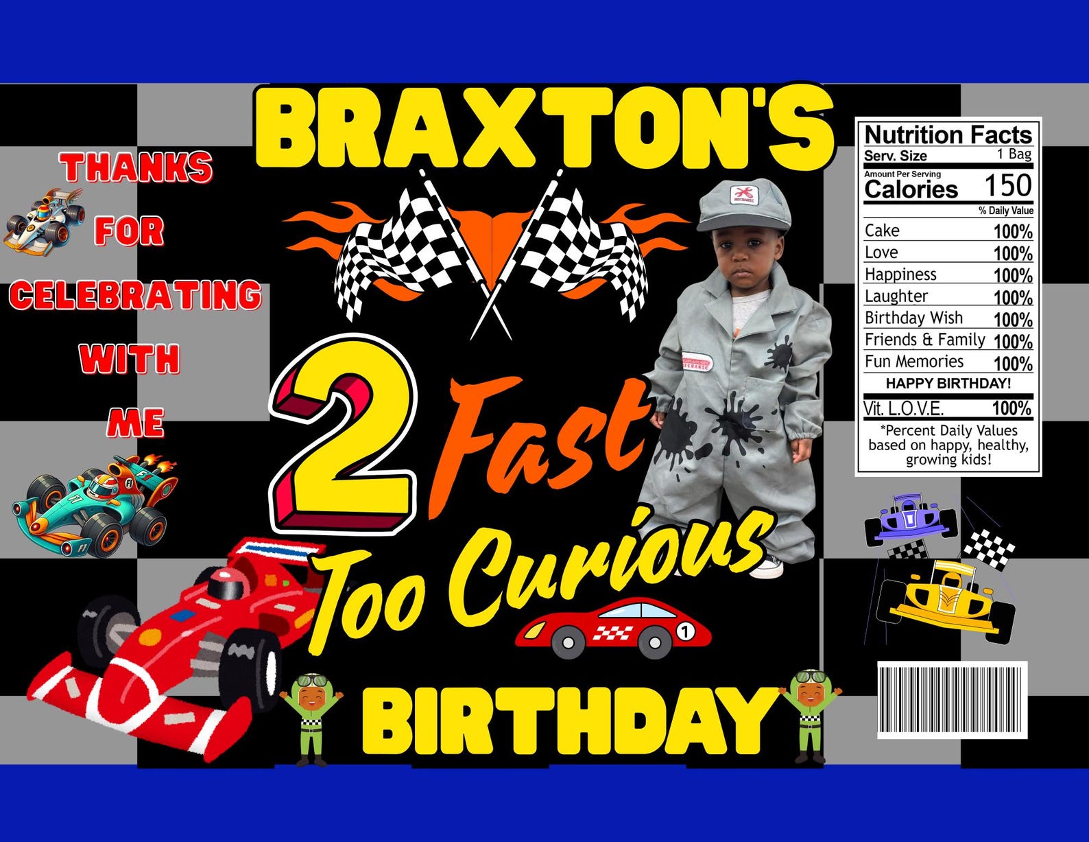 2 Fast Too Curious Birthday Party Favor Editable Canva Template for ...