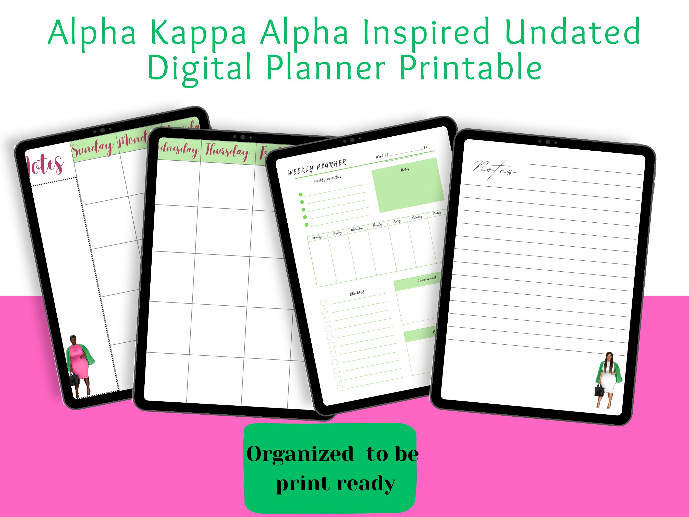 AKA Themed Yearly Planner (pink, Green) – Sorority Inspired ...