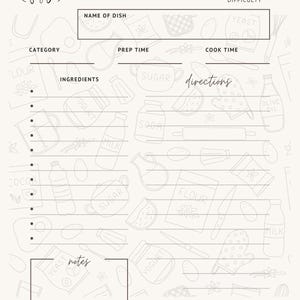 Printable Recipe Card for Cooks Meal Planner Organizer Kitchen Tool ...