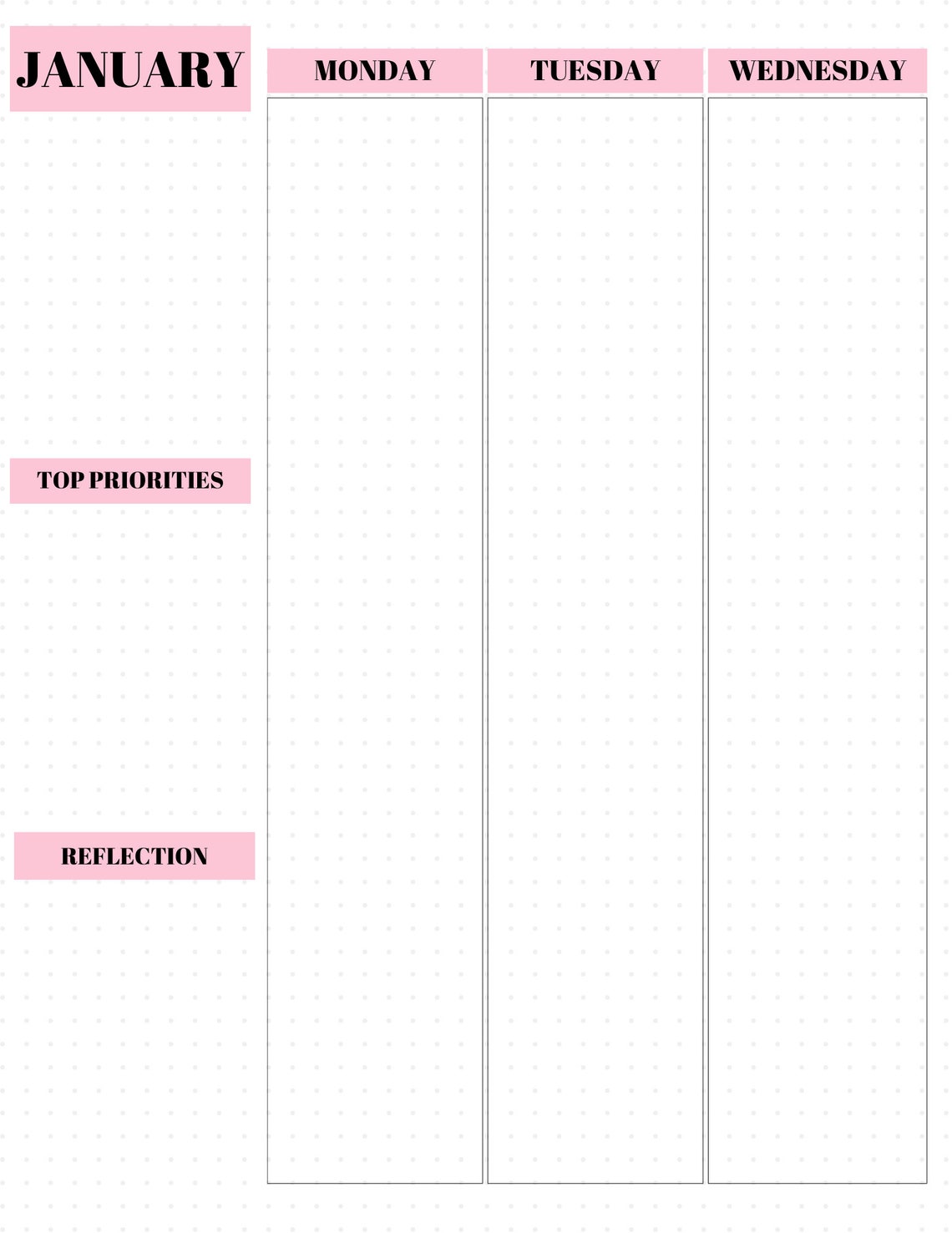 Undated Weekly Planner Printable Columns Monthly Planner - Etsy