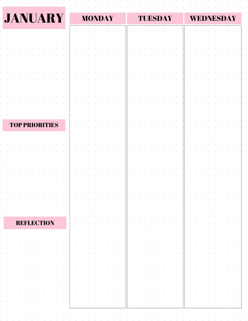 Undated Weekly Planner Printable Columns Monthly Planner - Etsy