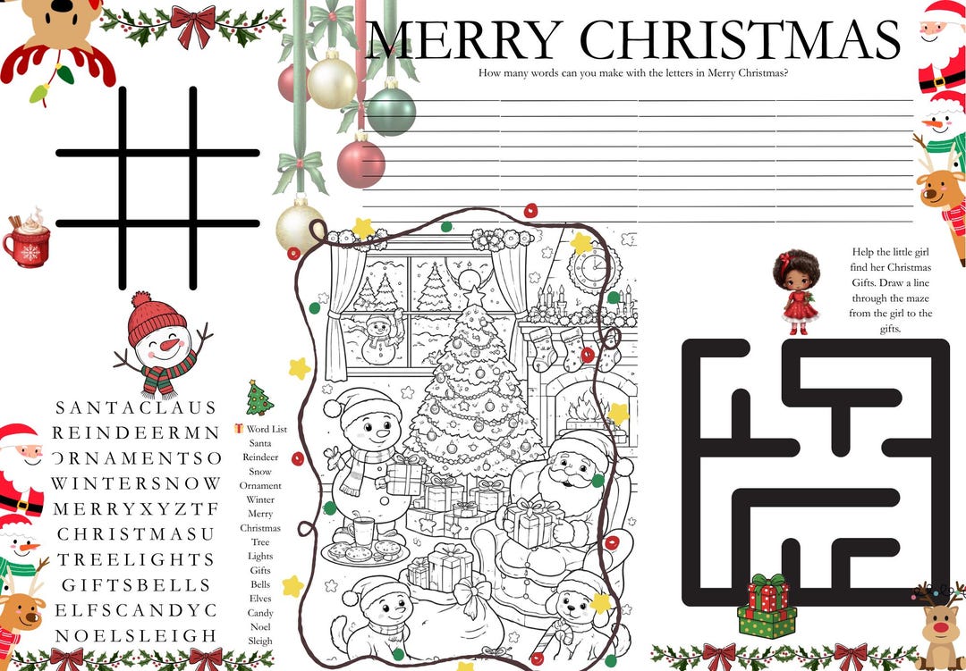Kids Christmas Activity Mat | Holiday Printable for Kids | Christmas ...