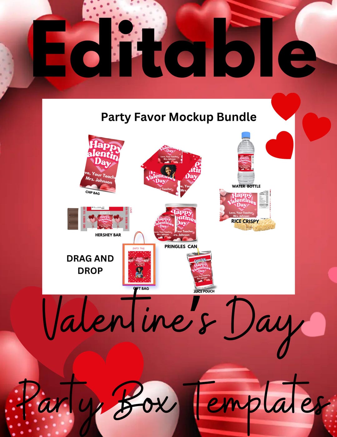 Editable Valentines Gift Favor Box Printable Treat Template Canva DIY ...