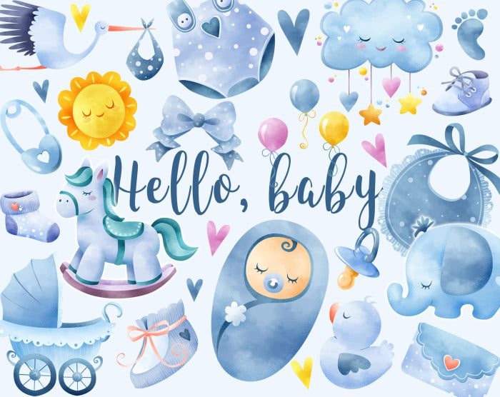 Baby Boy Clipart: Blue Newborn Illustrations (PNG, Commercial Use) - Etsy