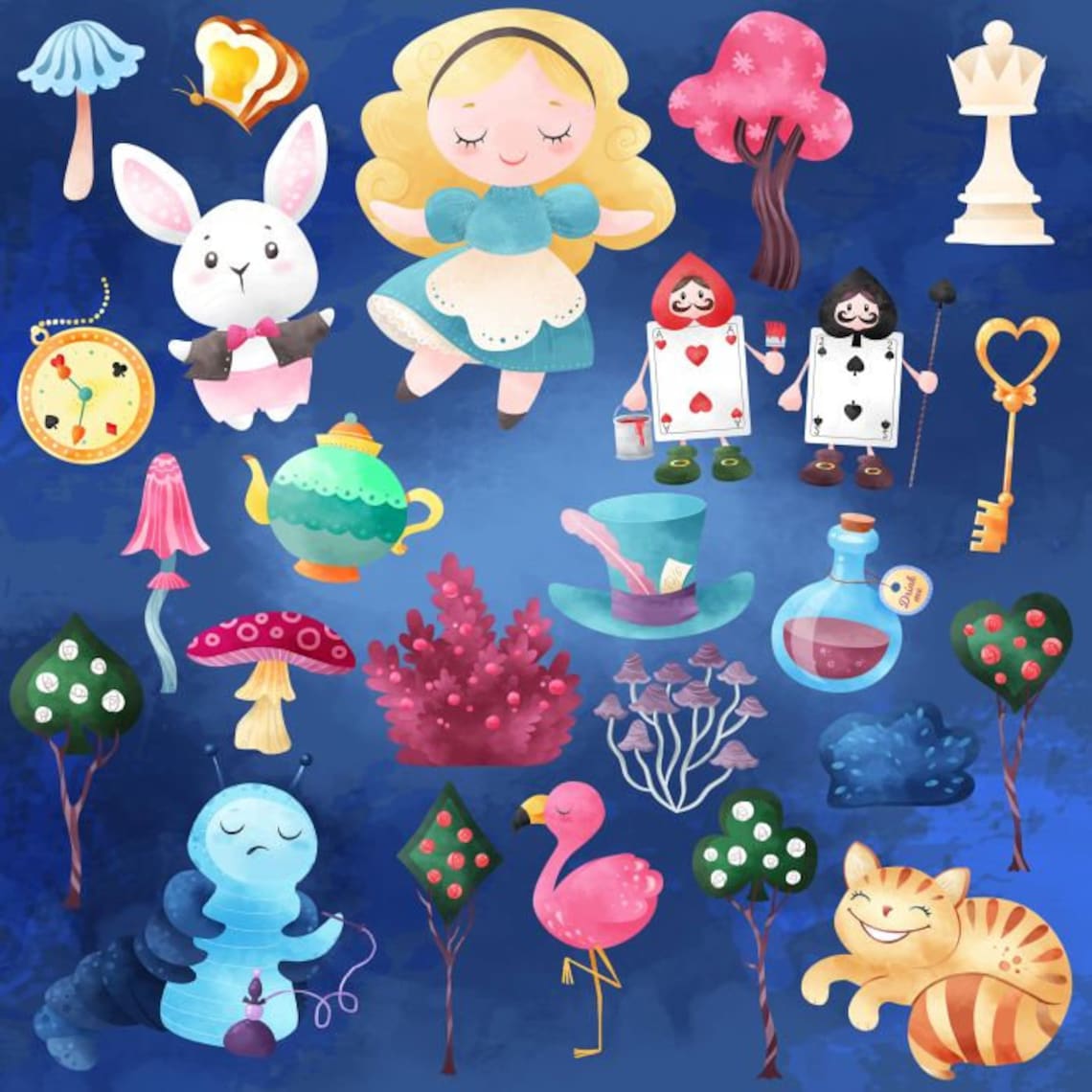 Watercolor Wonderland Clipart Alice's Adventures in | Etsy