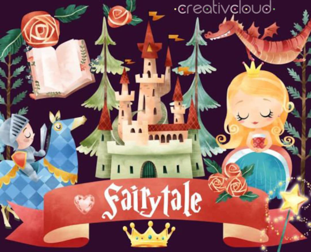 Fairytale Clipart: Princess, Knight, Dragon & Castle (PNG, Instant ...