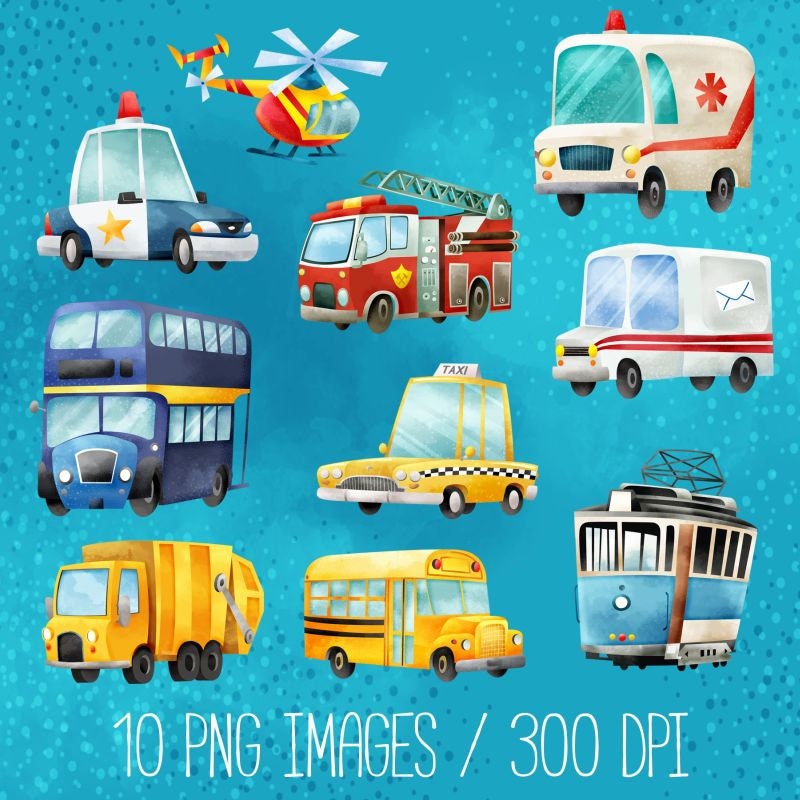 Community Vehicles Clip Art: Town Transportation Illustrations (PNG ...