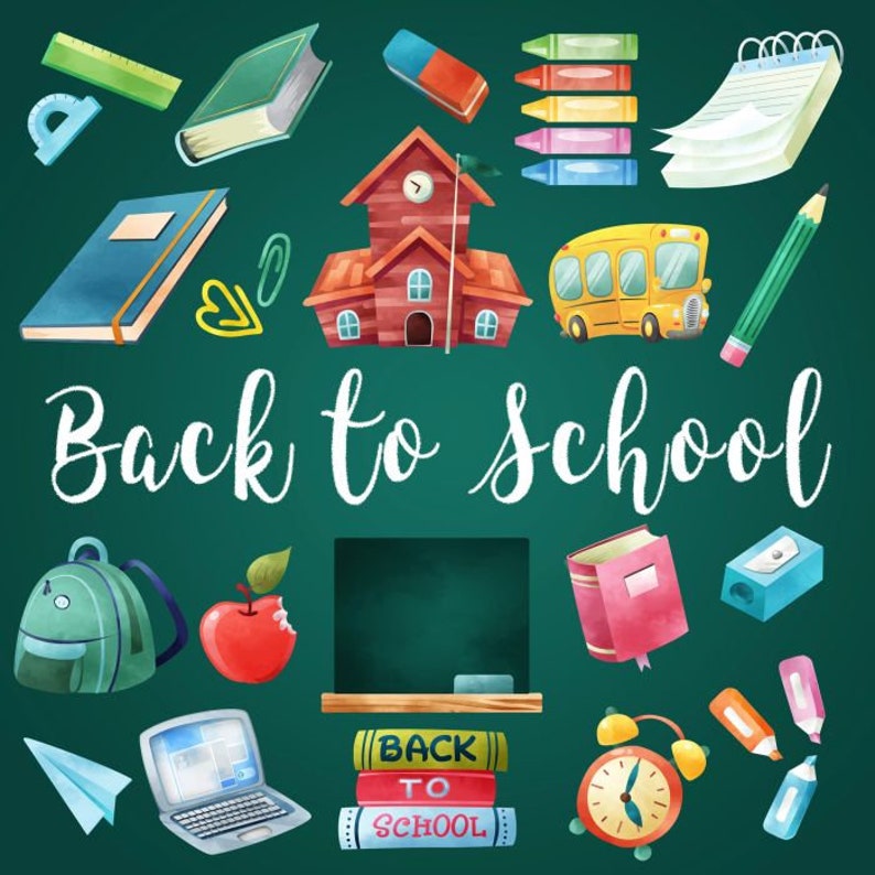 School Supplies Clipart: Back to School PNG Graphics (instant Download ...