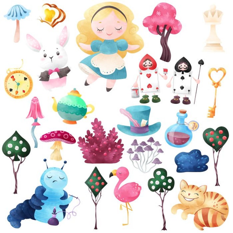 Watercolor Wonderland Clipart Alice's Adventures in - Etsy