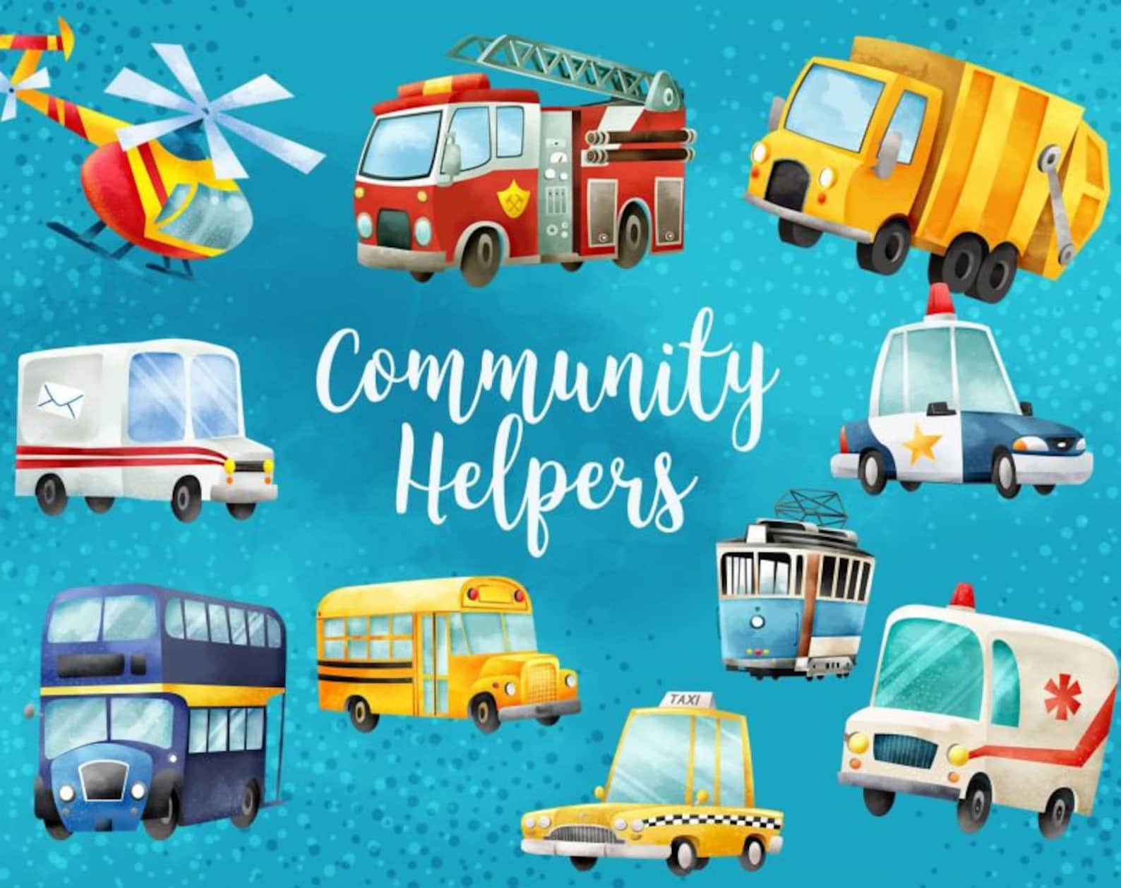 Community Vehicles Clip Art Llustration - Community Helpers Vehicles ...