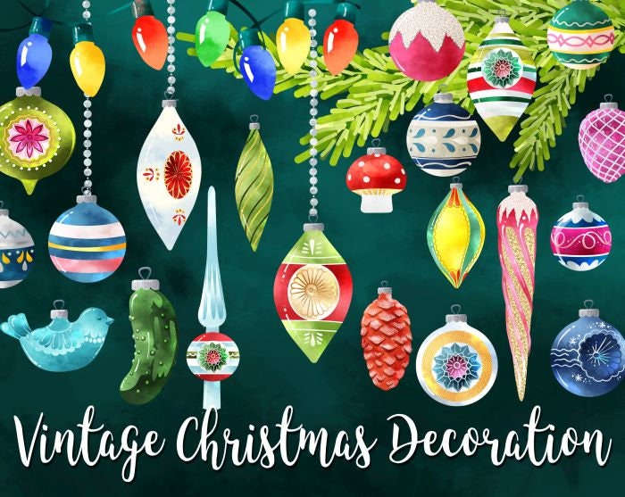 Vintage Christmas Decorations Clipart Christmas Ornaments | Etsy