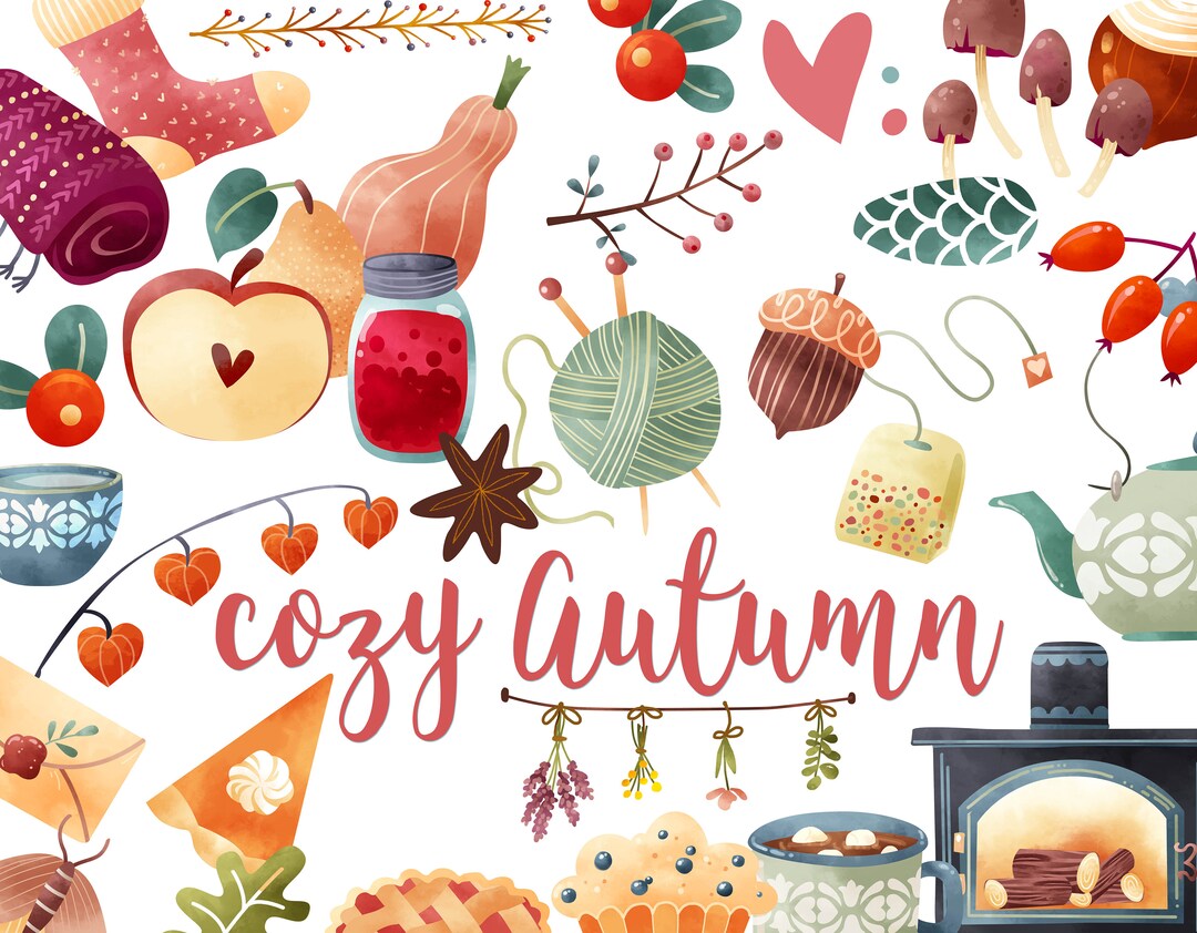 Cozy Autumn Clipart: Watercolor Fall Illustration (PNG Instant Download ...