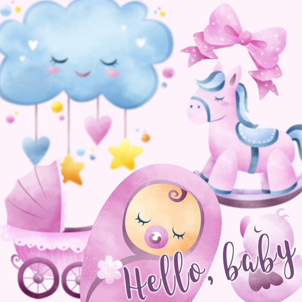 Pink Baby Girl Clipart: Newborn Illustration PNG (commercial Use) - Etsy