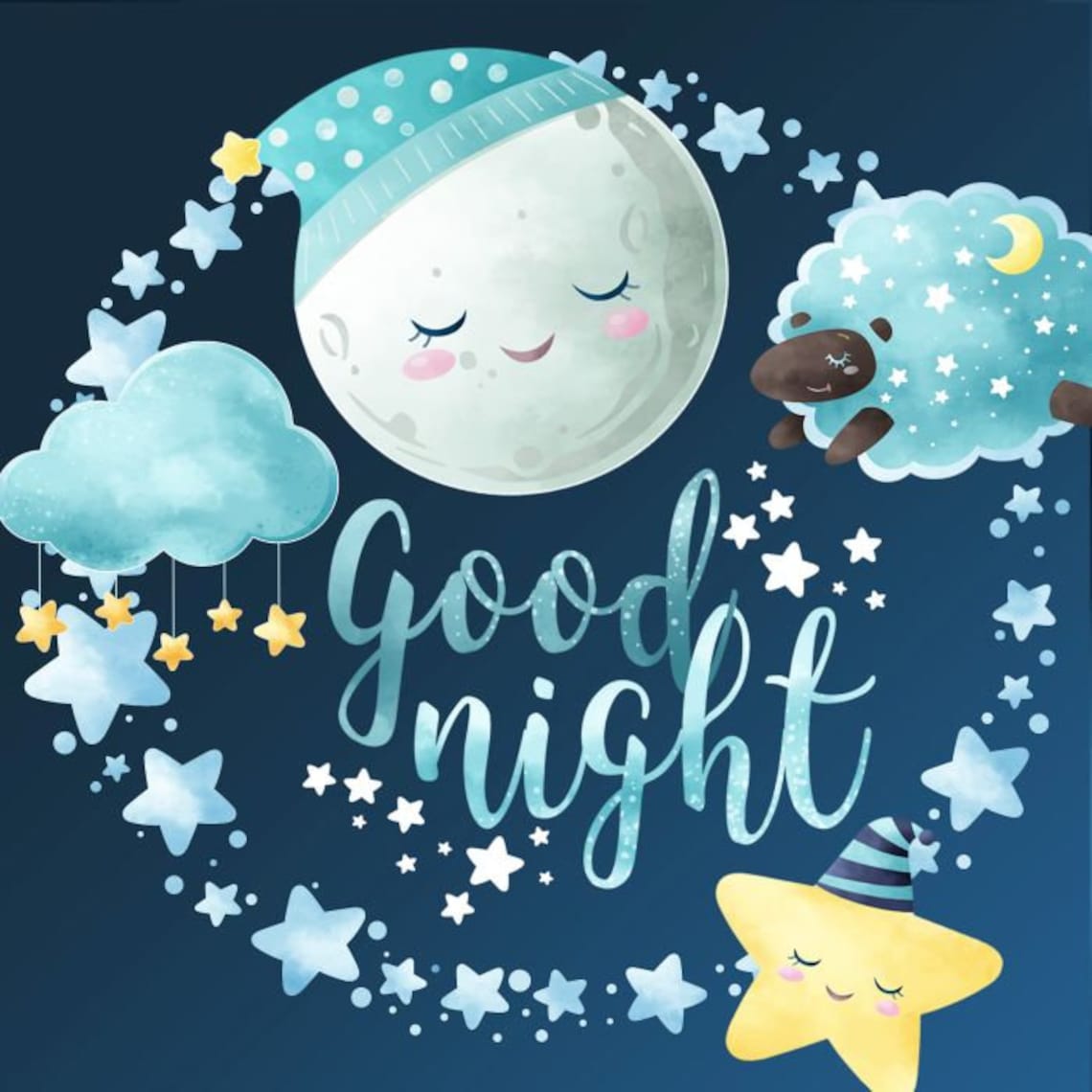 Watercolor Good Night Clip Art Sweet Dreams Clipart Moon - Etsy UK