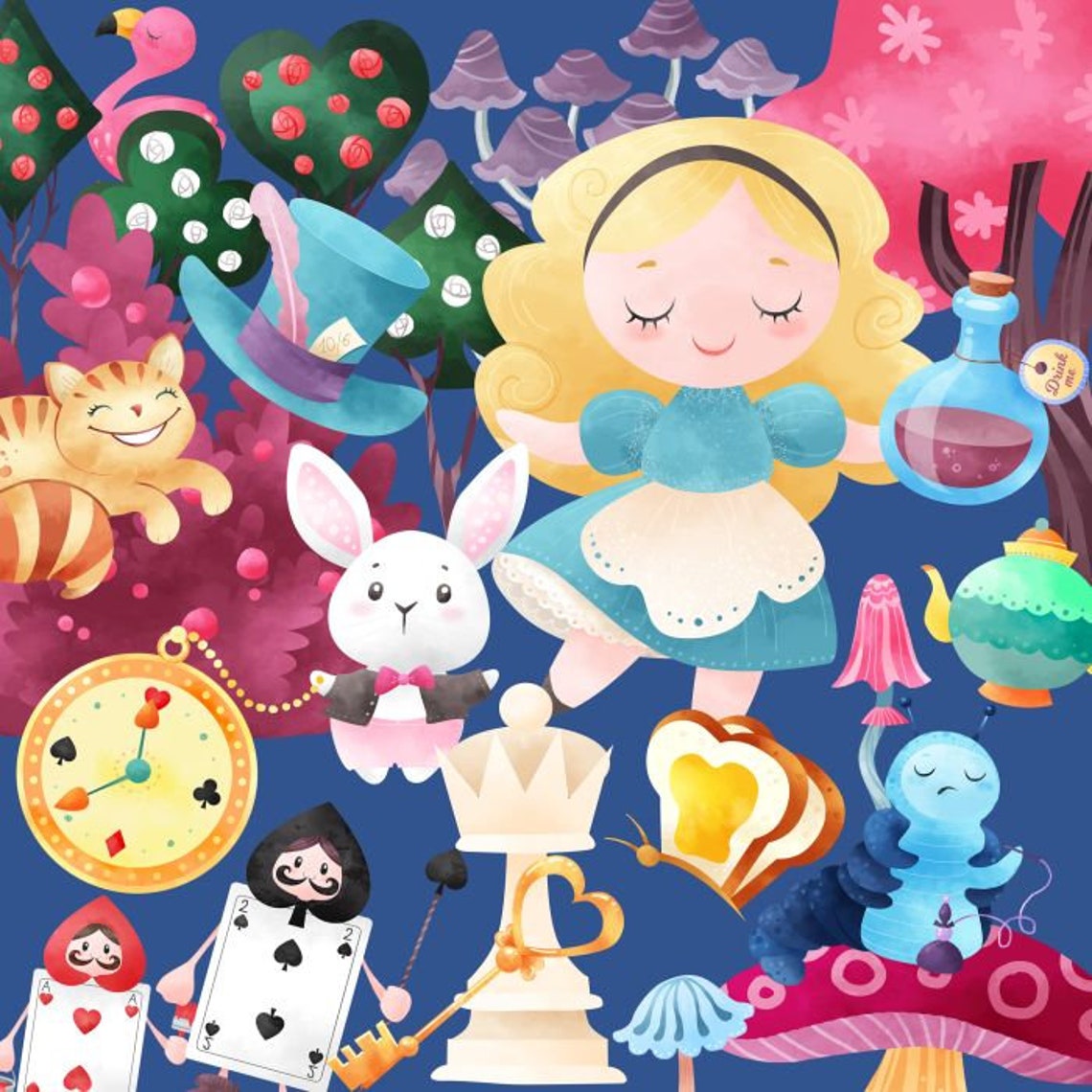 Watercolor Wonderland Clipart Alice's Adventures in | Etsy