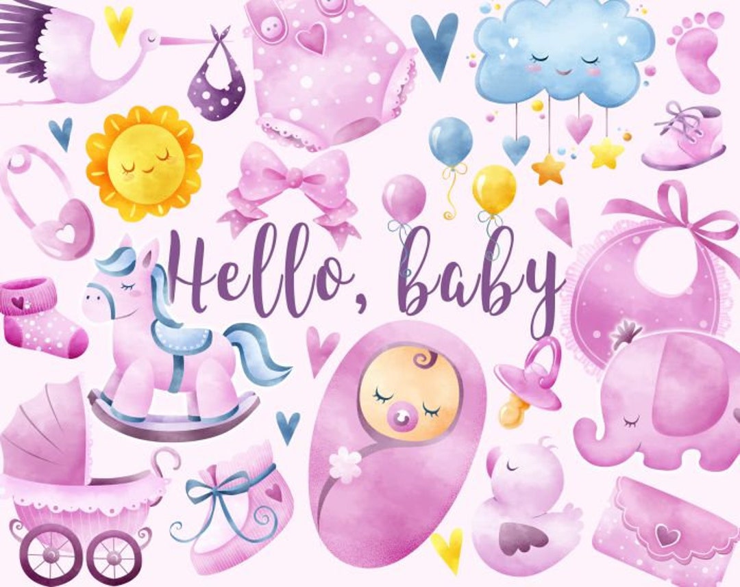 Pink Baby Girl Clipart: Newborn Illustration PNG (commercial Use) - Etsy
