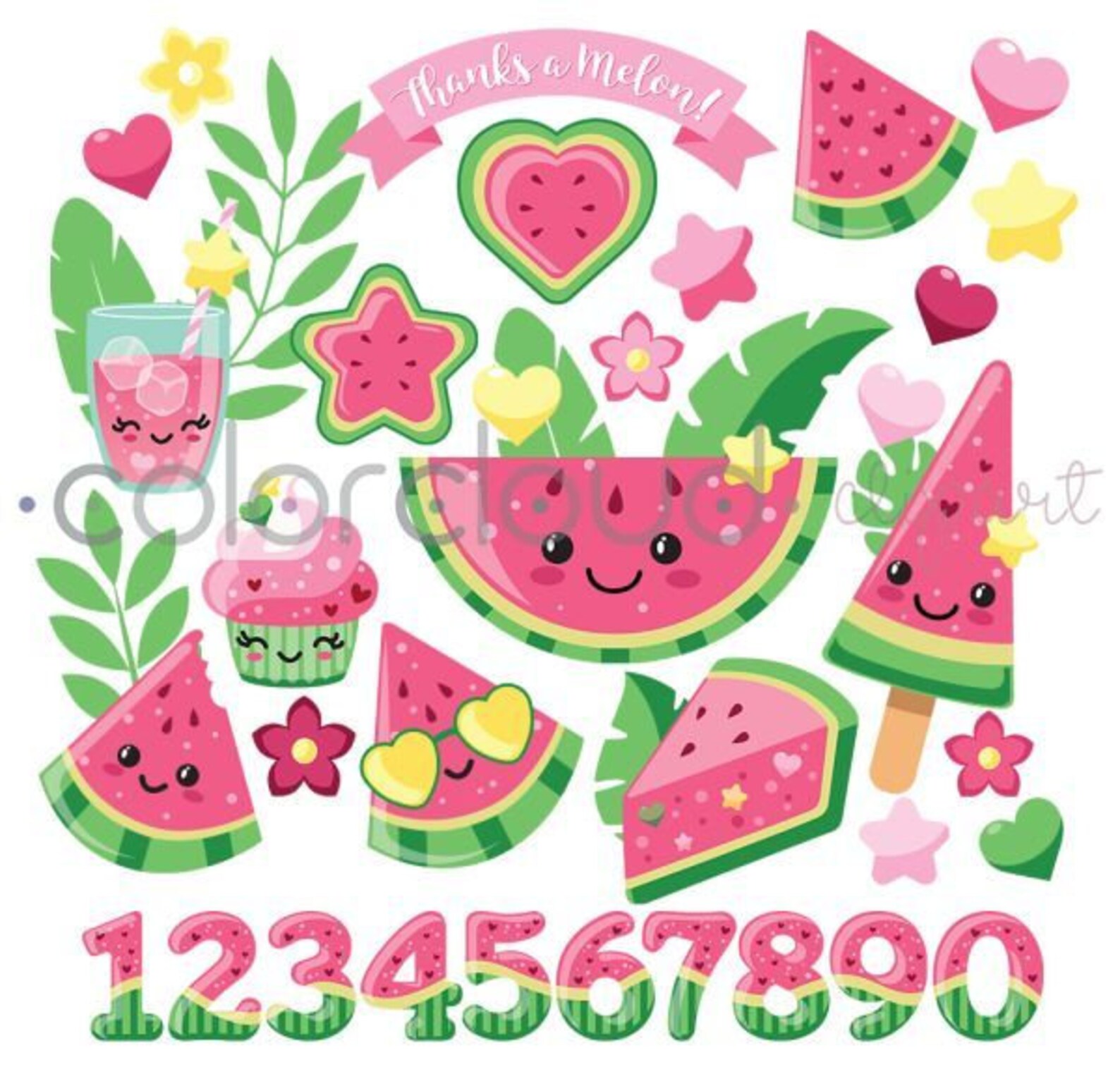 Watermelon Clipart, Instant Download, Watermelon Graphics, Summer ...