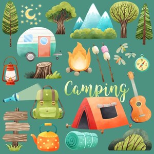 Watercolor Camping Clip Art, Travel Clipart, Outdoors Activities ...